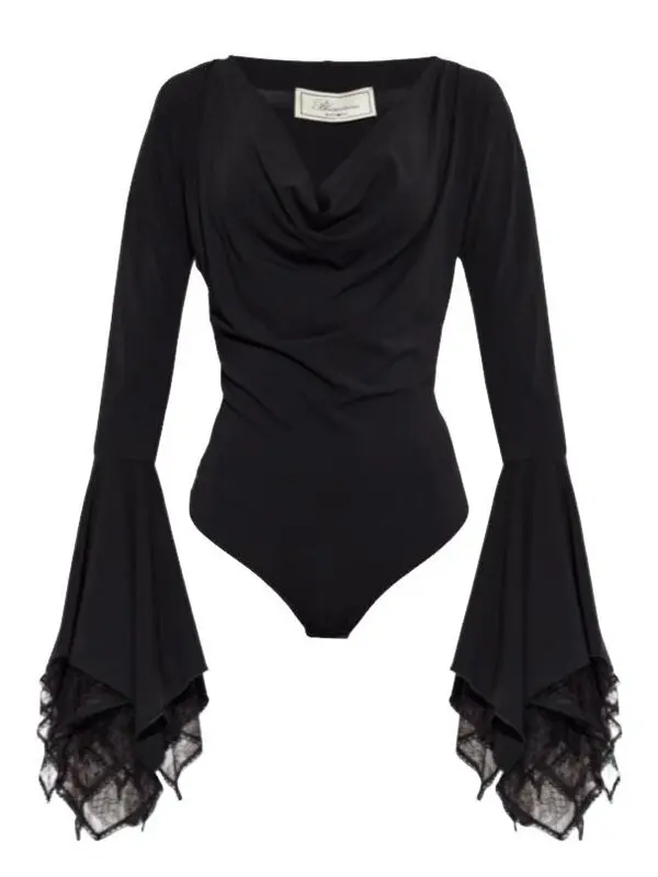 Blumarine Lace-trimmed Bell-sleeve Bodysuit - Black