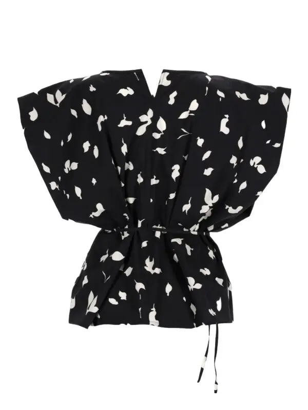 ALYSI Printed Tie-waist Top - Black