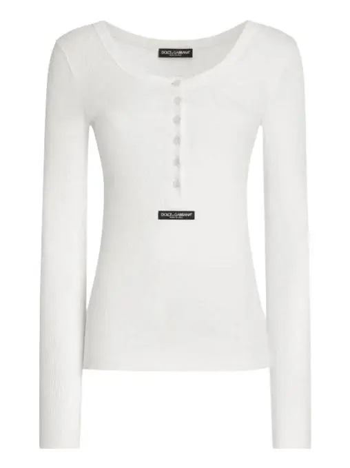 Dolce & Gabbana Ribbed Serafino Long Sleeve T-shirt - White