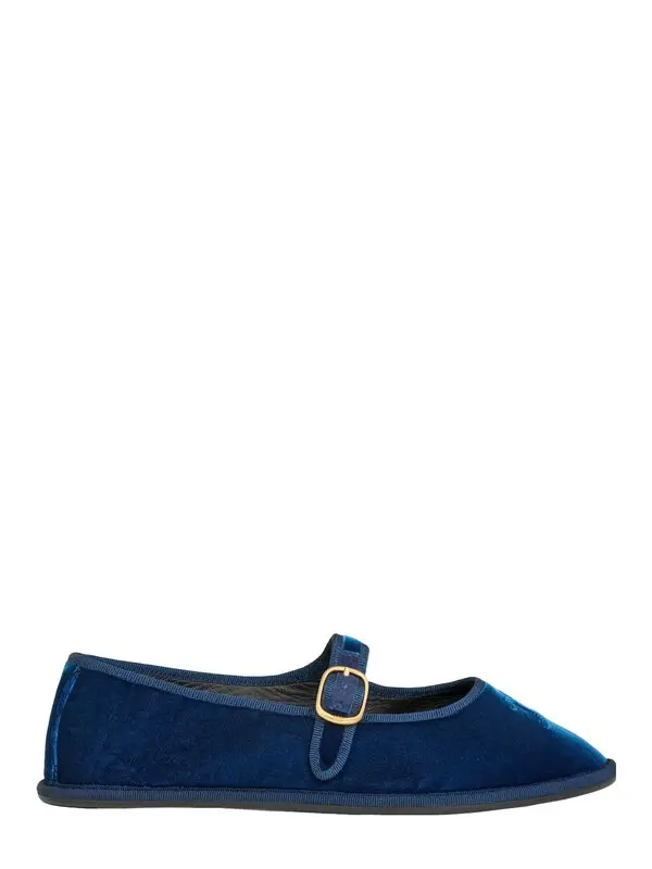 Celine Velvet Ballerina With Triomphe Emblem - Dark Blue