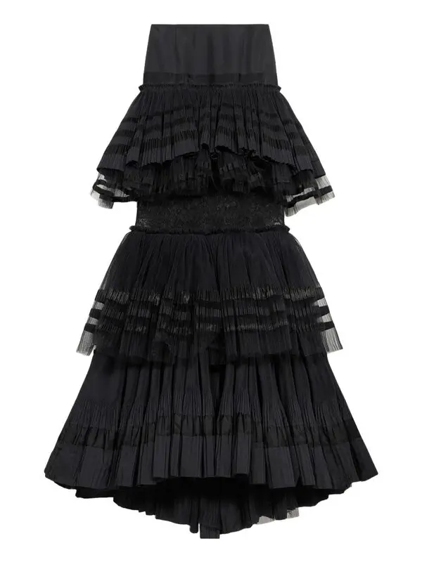 Blumarine Tiered Maxi Skirt With Lace Inlays And Ruffles - Black