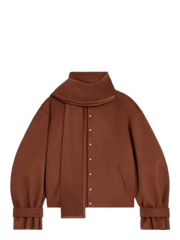 Celine Wool Cloth Jacket With Detachable Scarf - Cognac Color