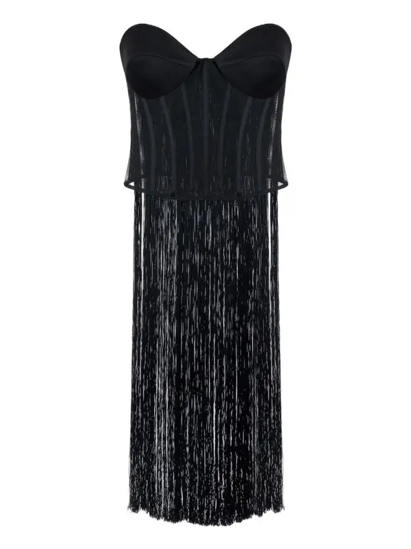 Elisabetta Franchi Tulle Bustier Top With Fringe Detail - Black
