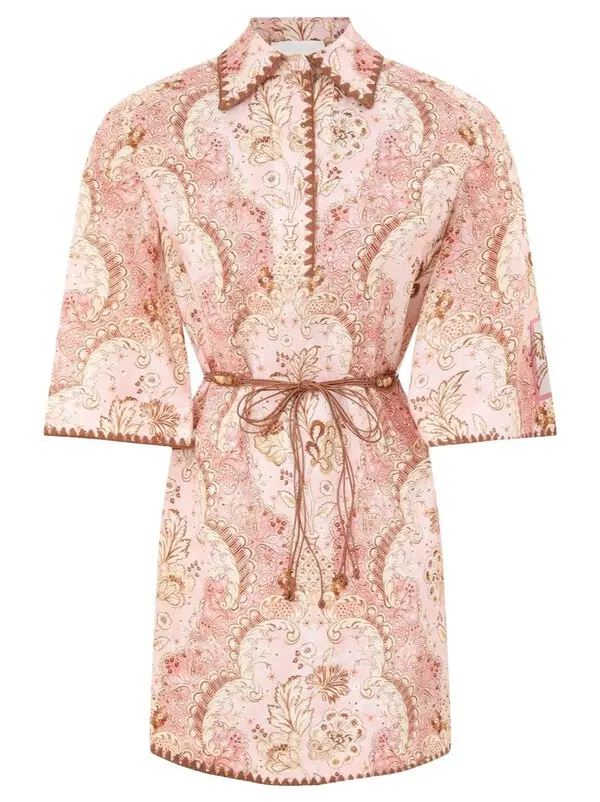 Zimmermann Daylight Floral Belted Mini Dress - Damask Rose
