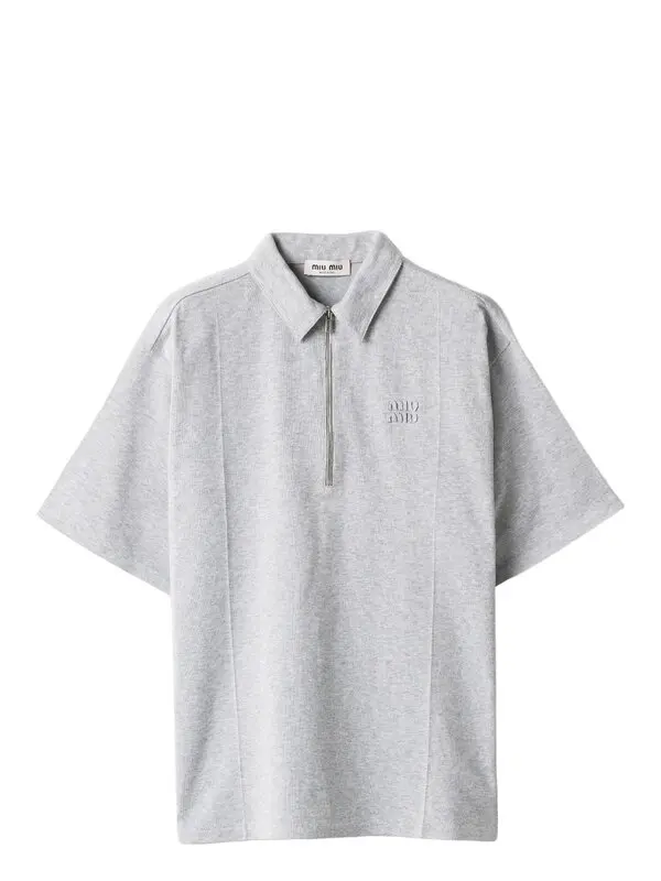 Miu Miu Logo Detailed Half-zip Polo Shirt - Marble Gray