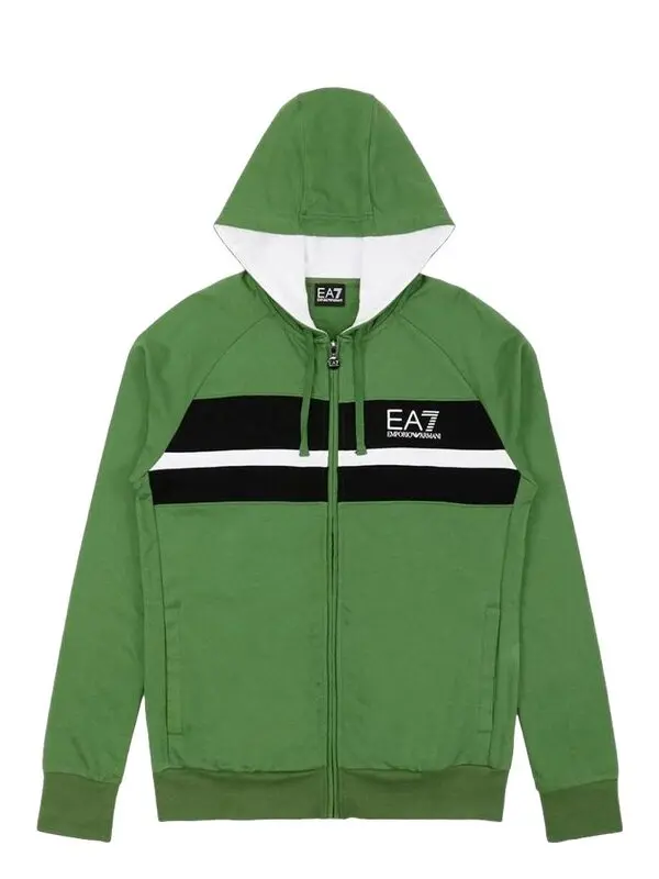 EA7 Hooded Zip-up Jacket With Logo Detail - Green