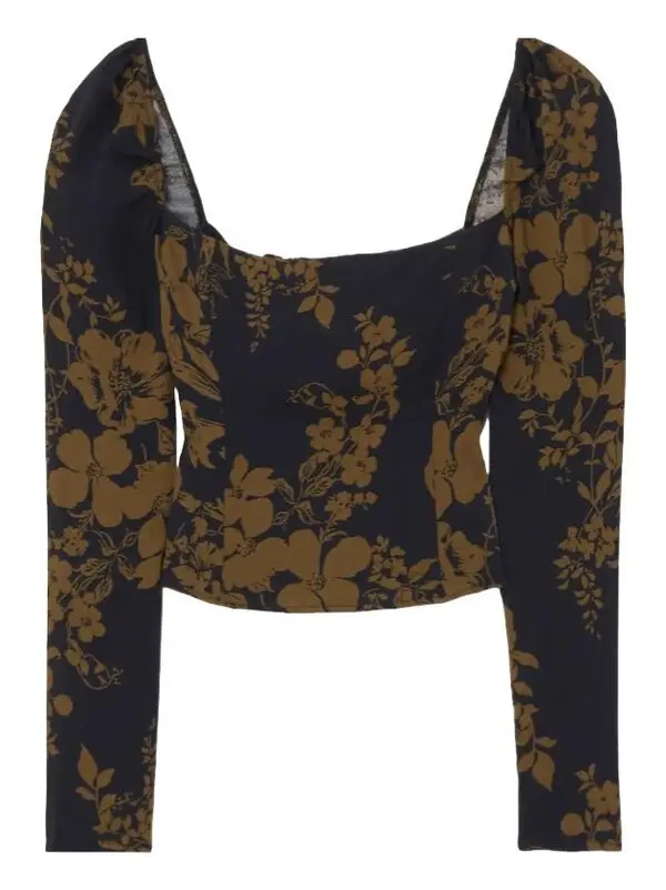 REFORMATION Demi Floral-print Crepe De Chine Blouse - Navy