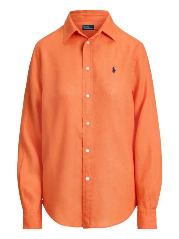 Polo Ralph Lauren Logo Embroidered Curved Hem Shirt - Orange