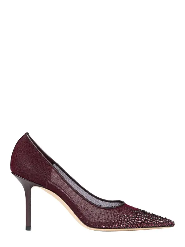 JIMMY CHOO Love 85 Embellished Mesh Pointed-toe Pumps - Dark Merlot
