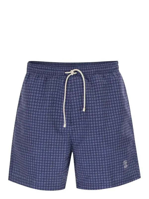 Brunello Cucinelli Allover Printed Drawstring Swim Shorts - Blue