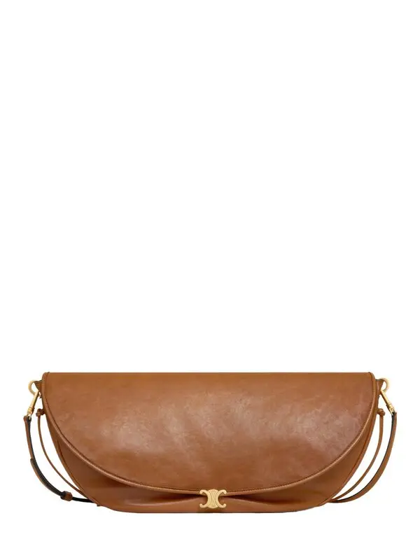 Celine Halfmoon Soft Triomphe Bag In Supple Shiny Lambskin - Soft Tan