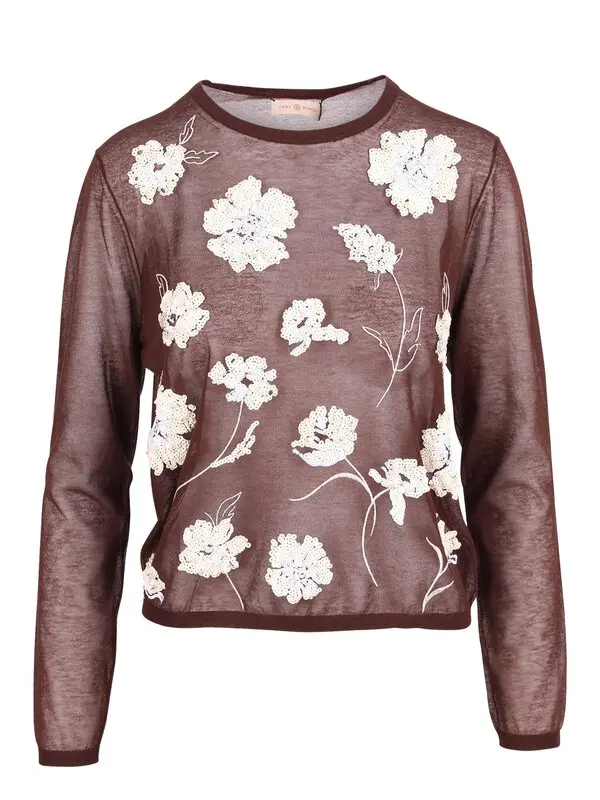 Tory Burch Floral Embroidered Knit Top - Multicolor