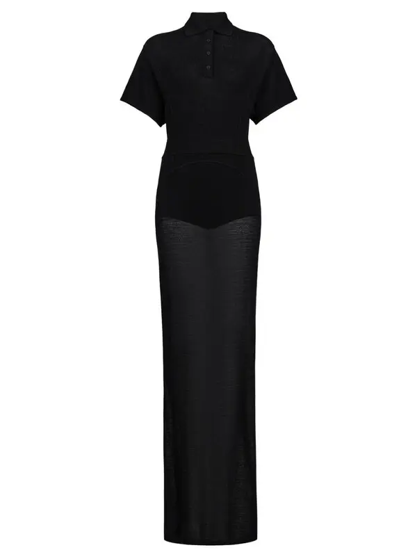 Alaïa Knit Polo Maxi Dress - Black