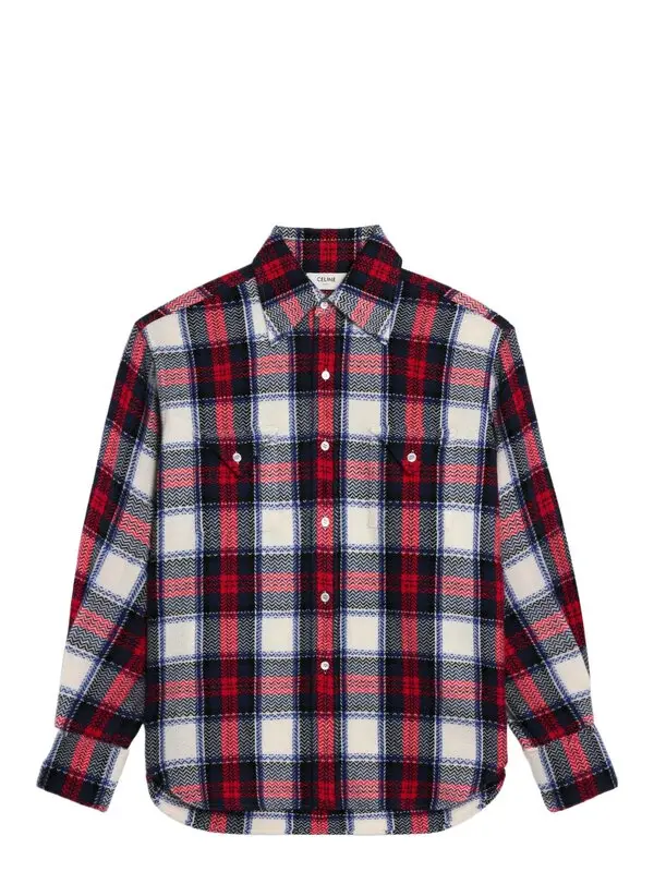 Celine Checked Cashmere Shirt With Triumph Embroidery - Black/red/white