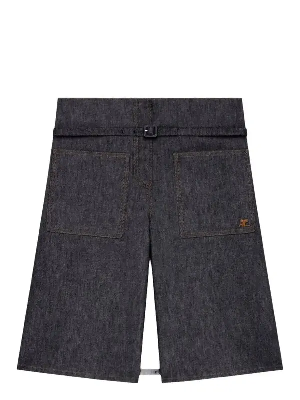 COURREGES Belted Denim Paneled Shorts - Black