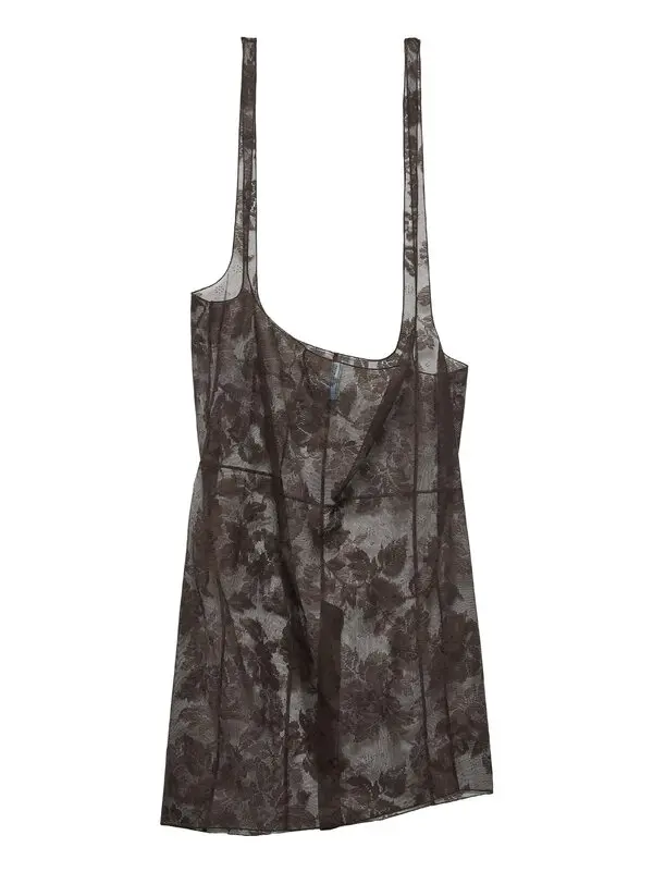 Prada Chantilly Lace Midi Skirt With Suspender Straps - Ebony