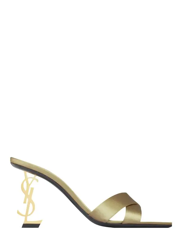 Saint Laurent Opyum Open Toe Mules With Cassandre Heel - Nude