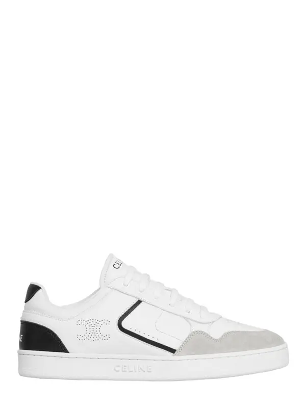Celine Ct-10 Low Lace-up Sneakers In Calfskin And Suede - White
