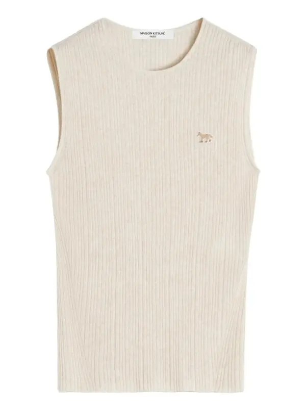 Maison Kitsuné Baby Fox Fine Rib Knitted Top - Light Beige
