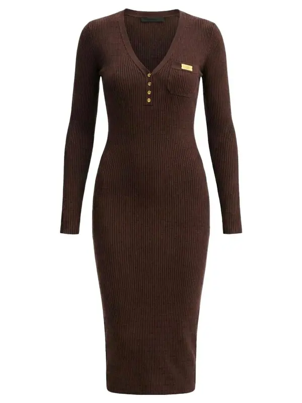 Elisabetta Franchi Micro-braided V-neck Midi Dress - Black