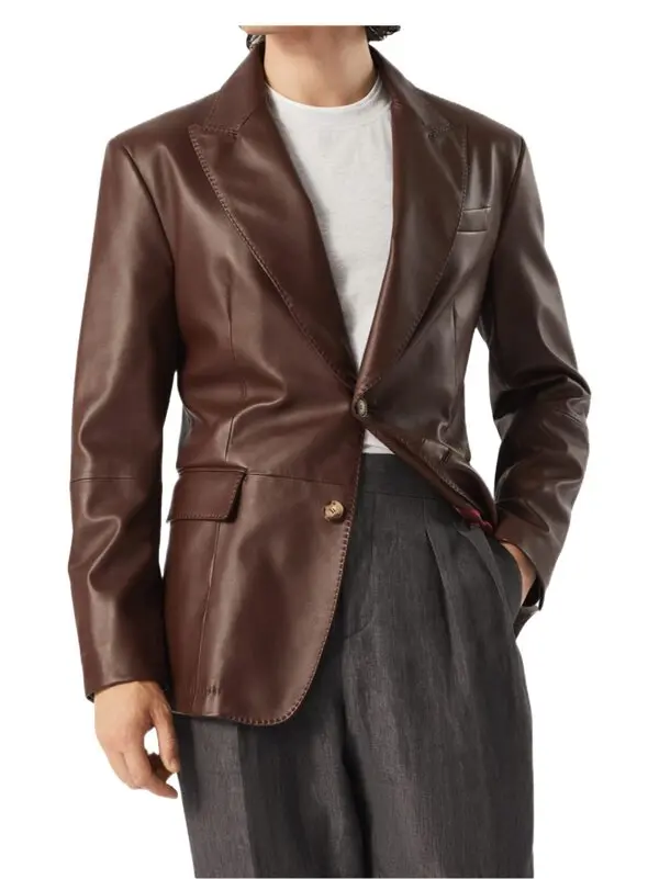 Brunello Cucinelli Leather Blazer - Cocoa