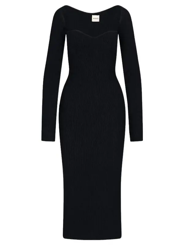 Khaite Beth Sweetheart-neck Long-sleeved Dress - Black