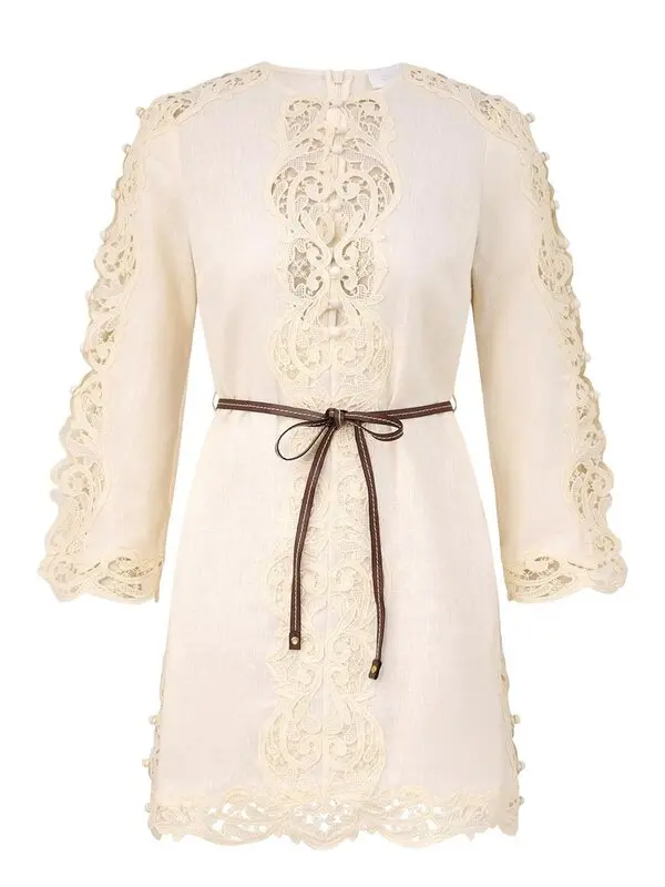 Zimmermann Belted Embroidered Tunic - Cream