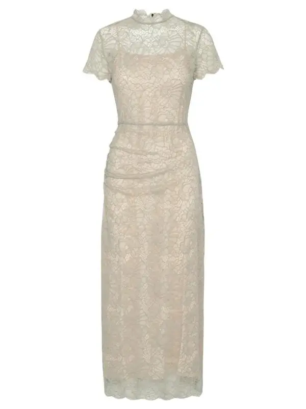 ROTATE BY BIRGER CHRISTENSEN Short Sleeve Lace High Neck Maxi Dress - Nude