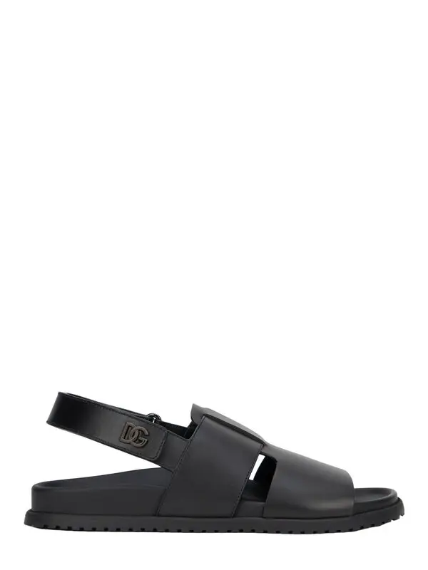 Dolce & Gabbana Leather Logo Sandals - Black