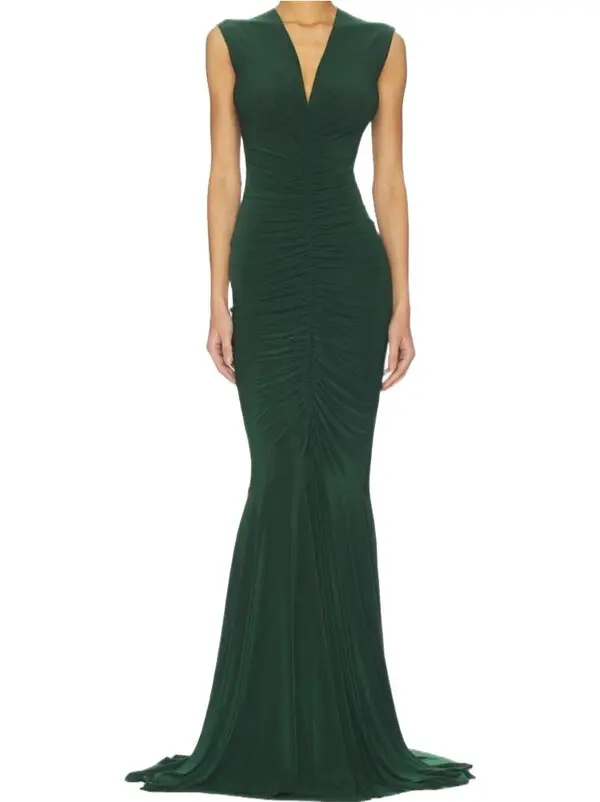 Norma Kamali Ruched Sleeveless Maxi Dress - Green