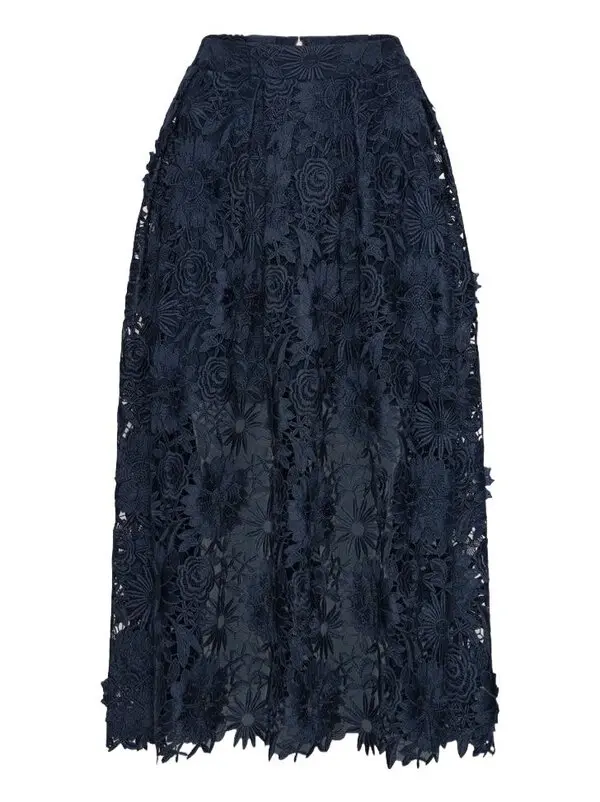 ROTATE BY BIRGER CHRISTENSEN 3d Lace Midi Skirt - Dark Blue