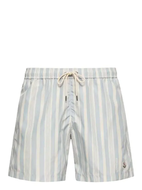 Moncler Striped Swim Shorts With Drawstring Waist - White