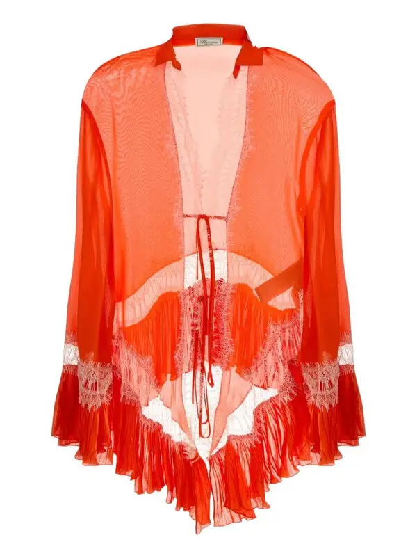 Blumarine Amberlight Lace Trim V-neck Bell Sleeve Shirt - Red