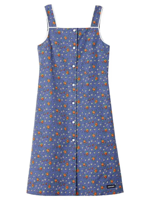 Miu Miu Floral Pattern Poplin Dress - Navy Blue/orange