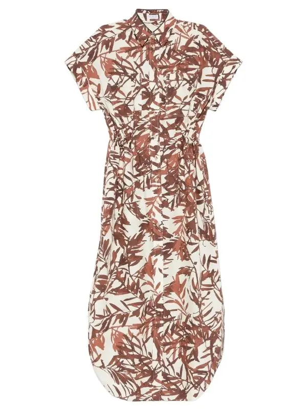 Brunello Cucinelli Printed Maxi Dress With Short Sleeves - Brown