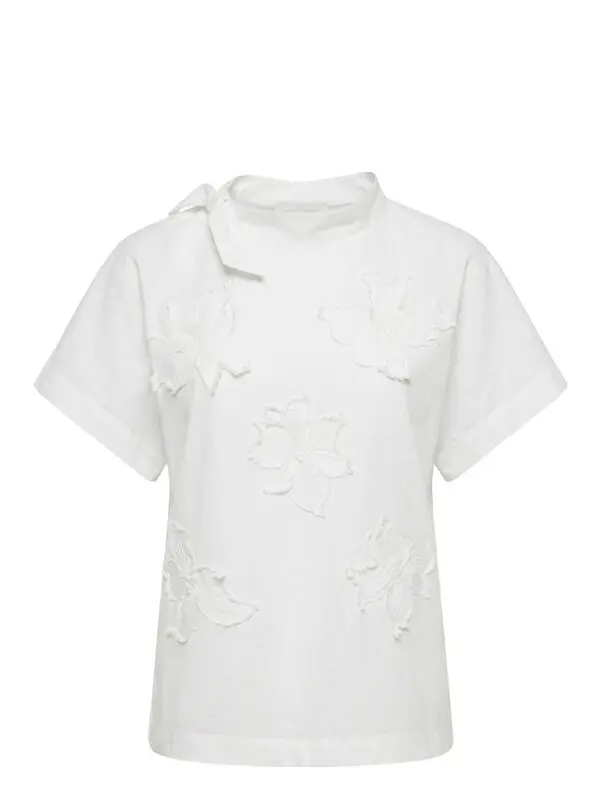 Peserico Short Sleeve Floral Appliqué T-shirt - White