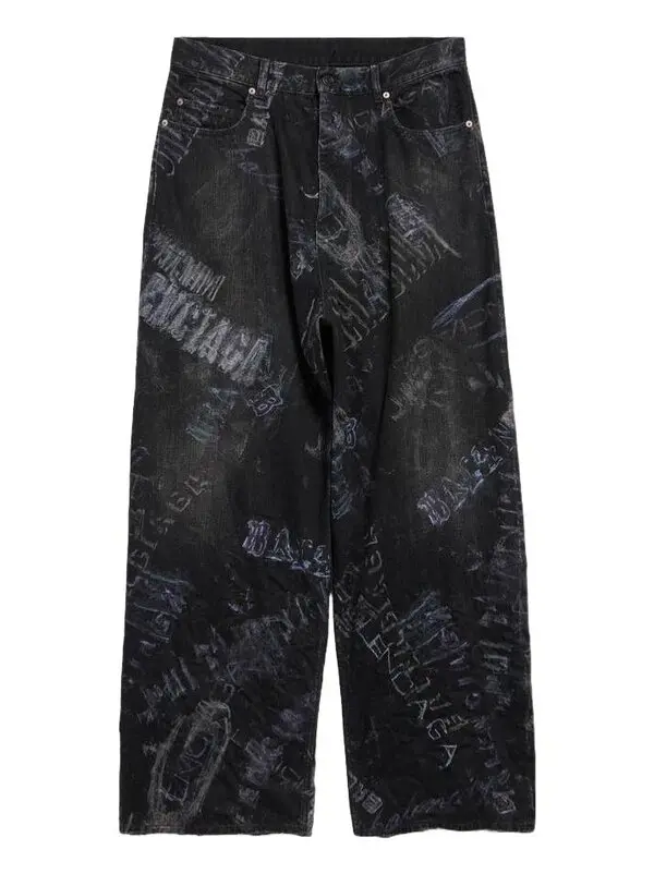 Balenciaga Baggy Jeans With All-over Logo Print - Black