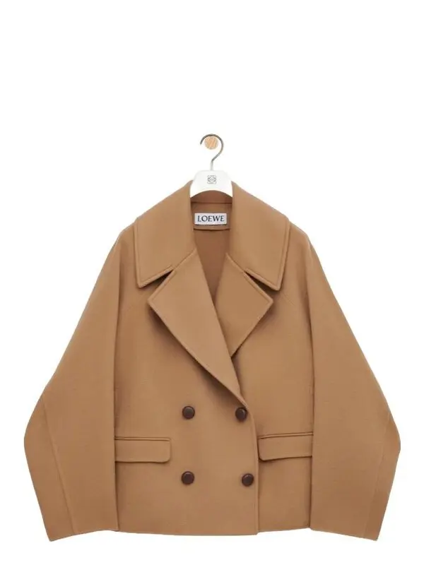 Loewe Wool Short Coat With Leather-wrapped Anagram Pebble Buttons - Camel-colored