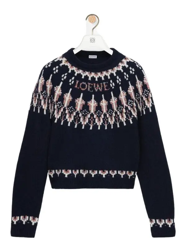 Loewe Fair Isle Pattern Crewneck Jumper - Navy Blue/multicolour