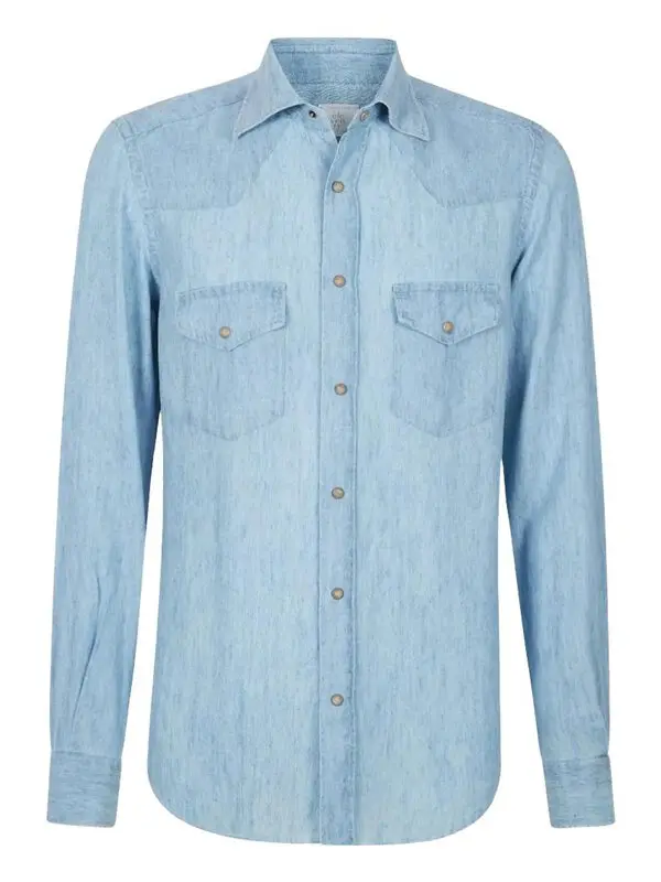 Eleventy Snap-front Western Shirt - Blue