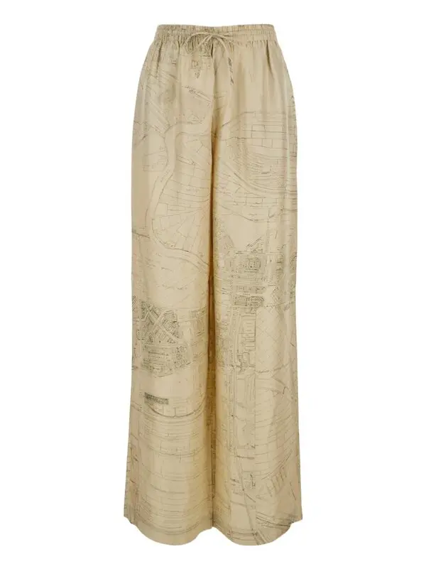RÓHE Wide Leg Printed Satin Trousers - Beige