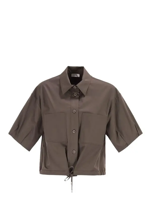 Peserico Cropped Stretch Sateen Shirt With Drawstring Hem - Brown