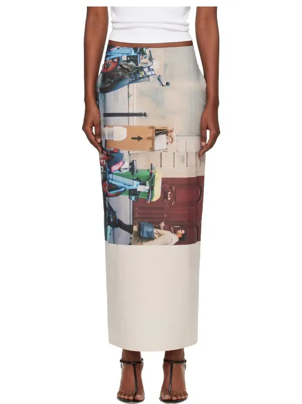 Issey Miyake Graphic Print Midi Skirt - Nude