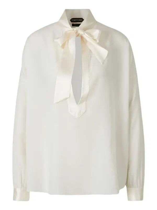 TOM FORD Long Sleeve Bow Detail Top - White