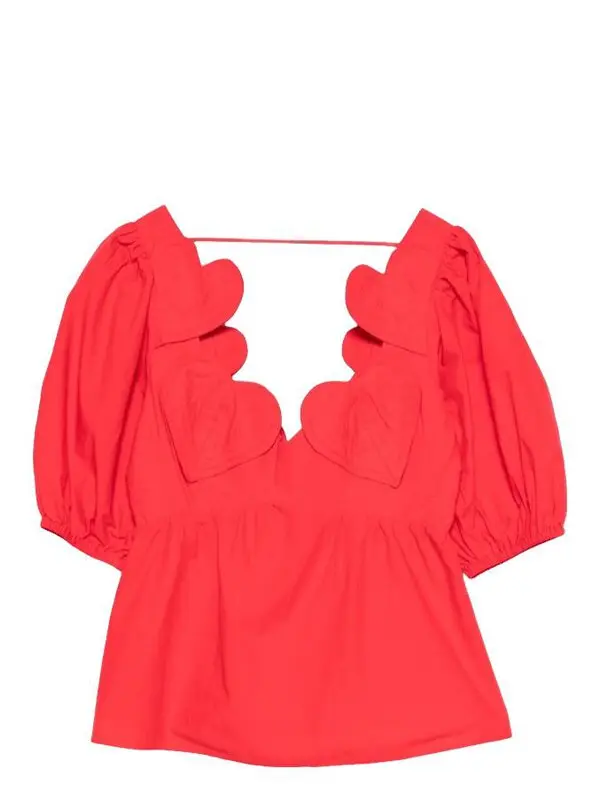 Farm Rio Short Sleeve Blouse With Heart Detail - Orange