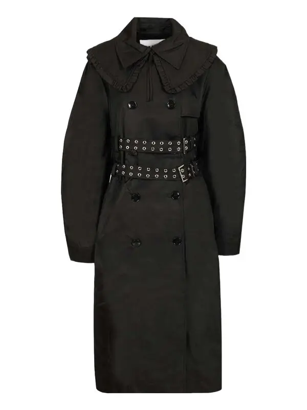 GANNI Belted Duchesse Trench Coat - Black