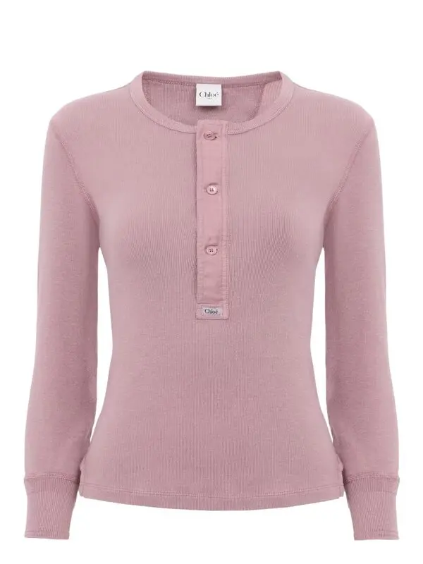 Chloé Fitted Henley Knit Shirt With Mother-of-pearl Buttons - Blush Purple