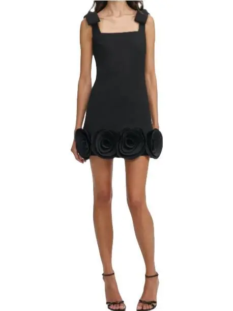 SELF-PORTRAIT Crepe 3d Flower Mini Dress - Black