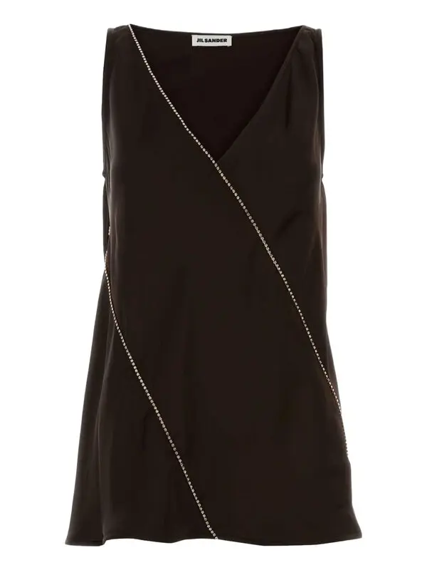 JIL SANDER Sleeveless V-neck Embellished Top - Chocolate