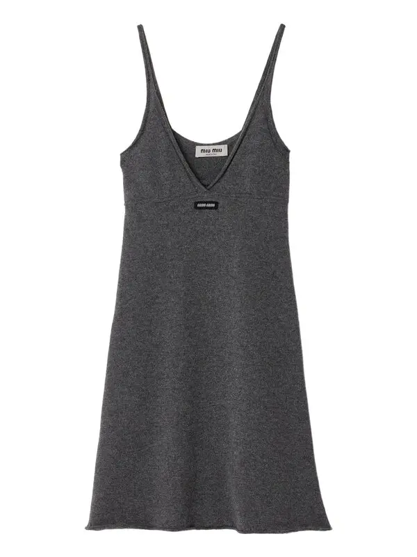 Miu Miu Sleeveless V-neck Cashmere Tank Dress - Slate Grey